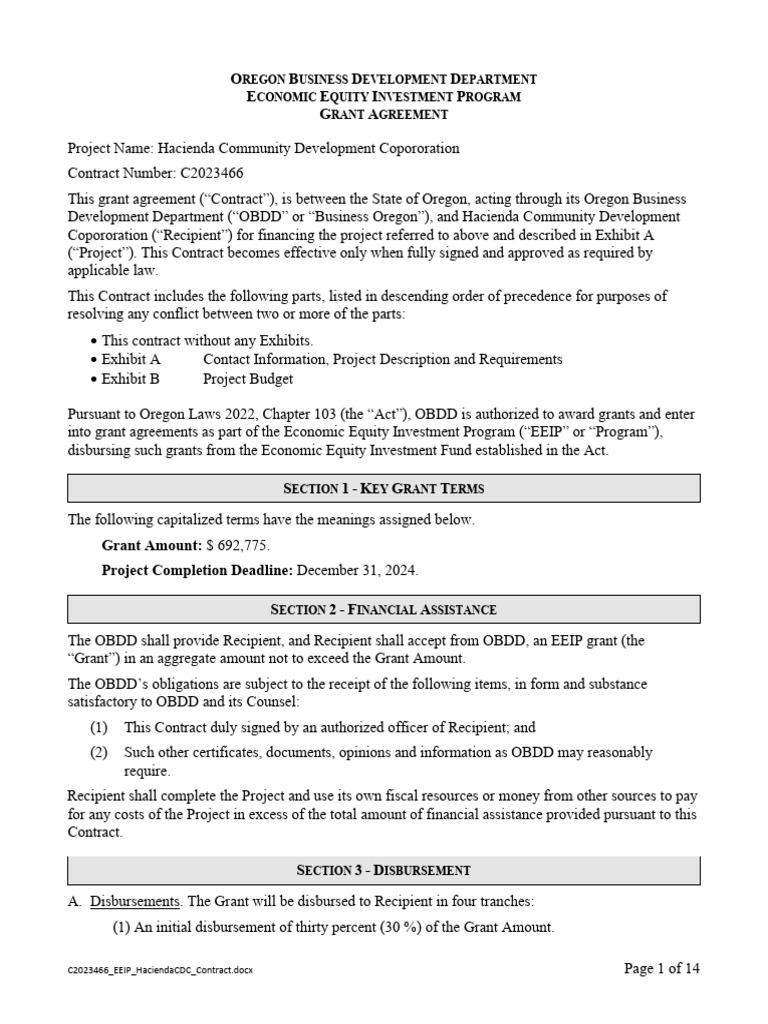 Hacienda CDC Grant Agreement Overview | PDF | Indemnity | Sovereign ...