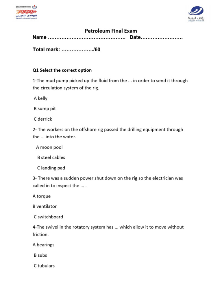 Petroleum Engineering Terminology Final Exam (Azahra) | PDF