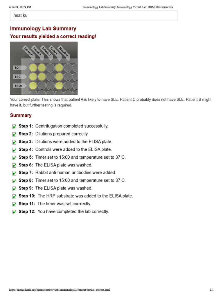 Immunology Lab Summary - Immunology Virtual Lab - HHMI BioInteractive | PDF