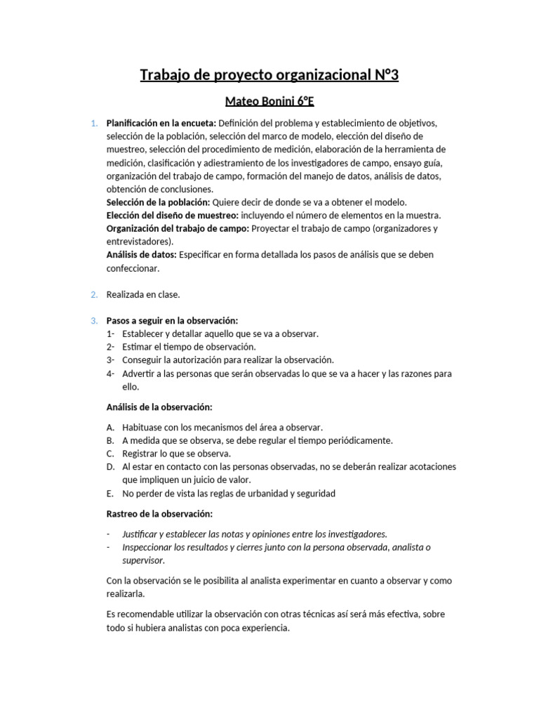 Trabajo de Proyecto Organizacional N3 | PDF
