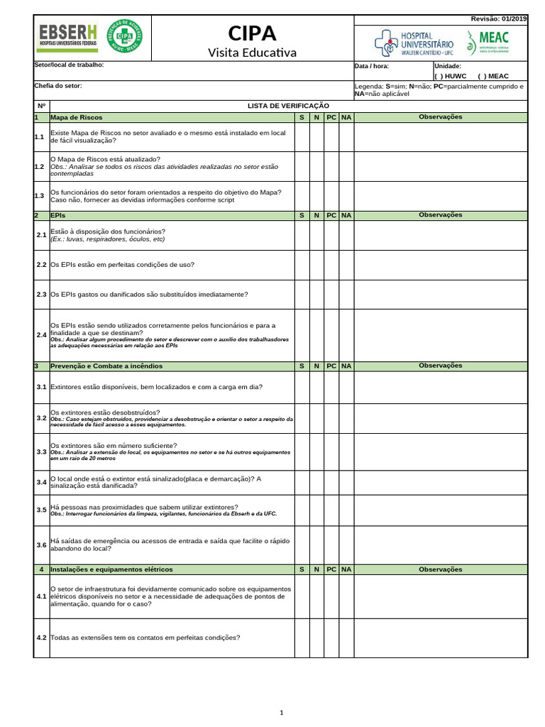 Check List - InspeÃ Ã o Da Cipa - para ImpressÃ o 2 | PDF