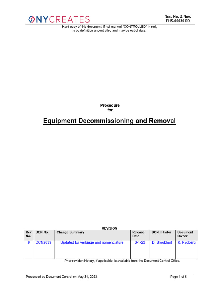 Equipment Decommissioning Procedure Guide | PDF | Personal Protective ...
