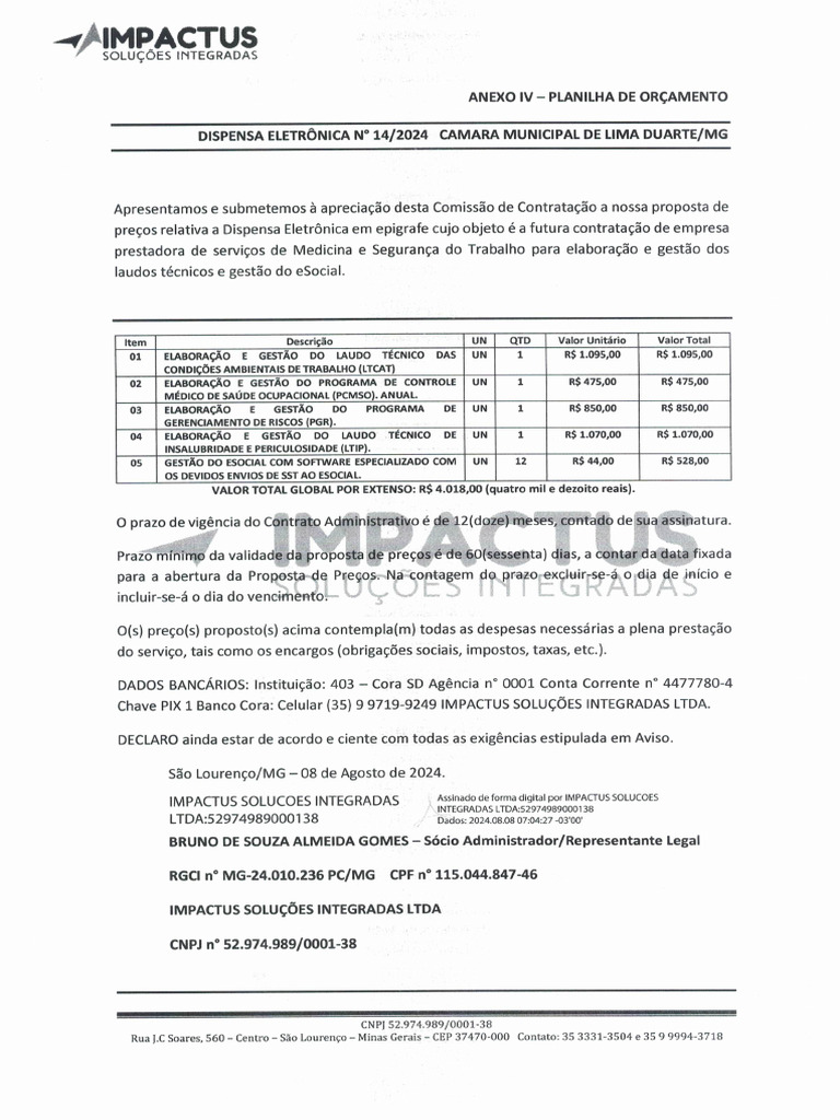 Proposta em Papel Timbrado, Assinada e Com CNPJ | PDF