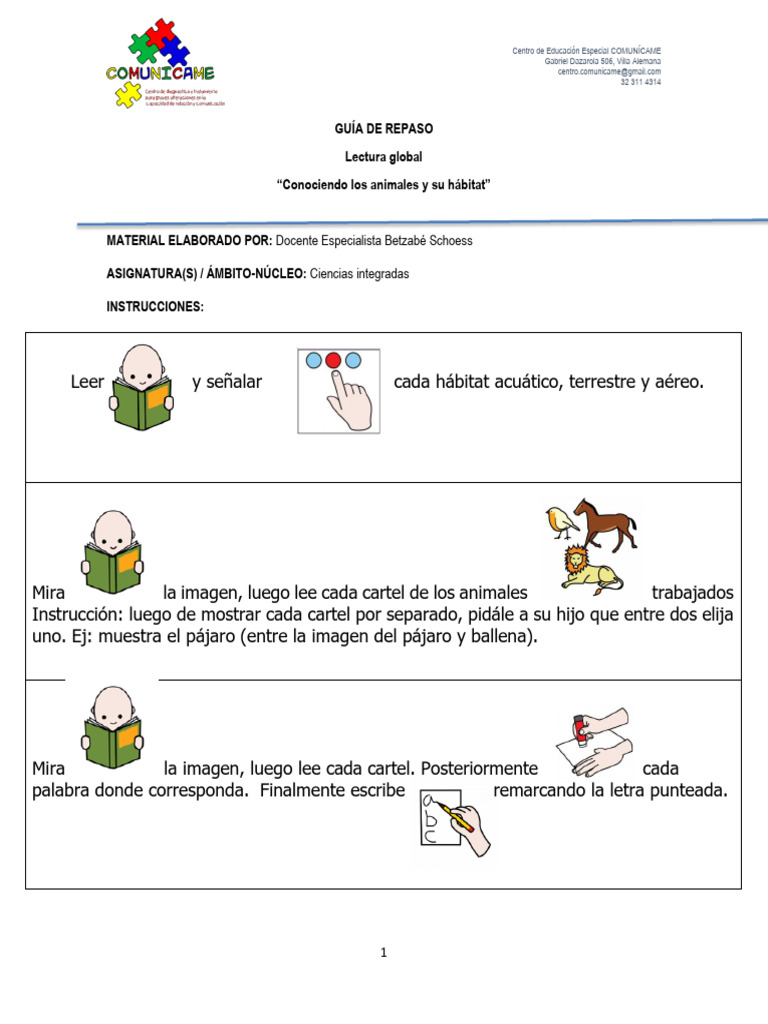 Guia de Lectura Global Los Animales y Su Habitat Parte 2 Guia 2 | PDF