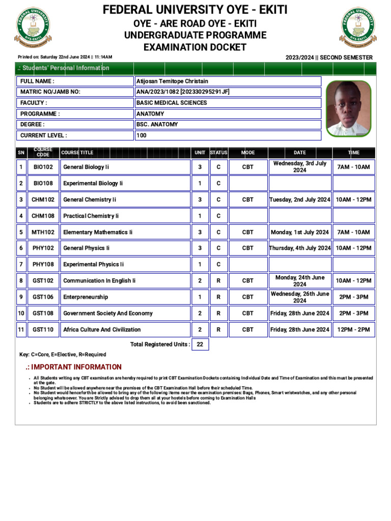 Course Registration Form - Atijosan Temitope Christain - SECOND ...