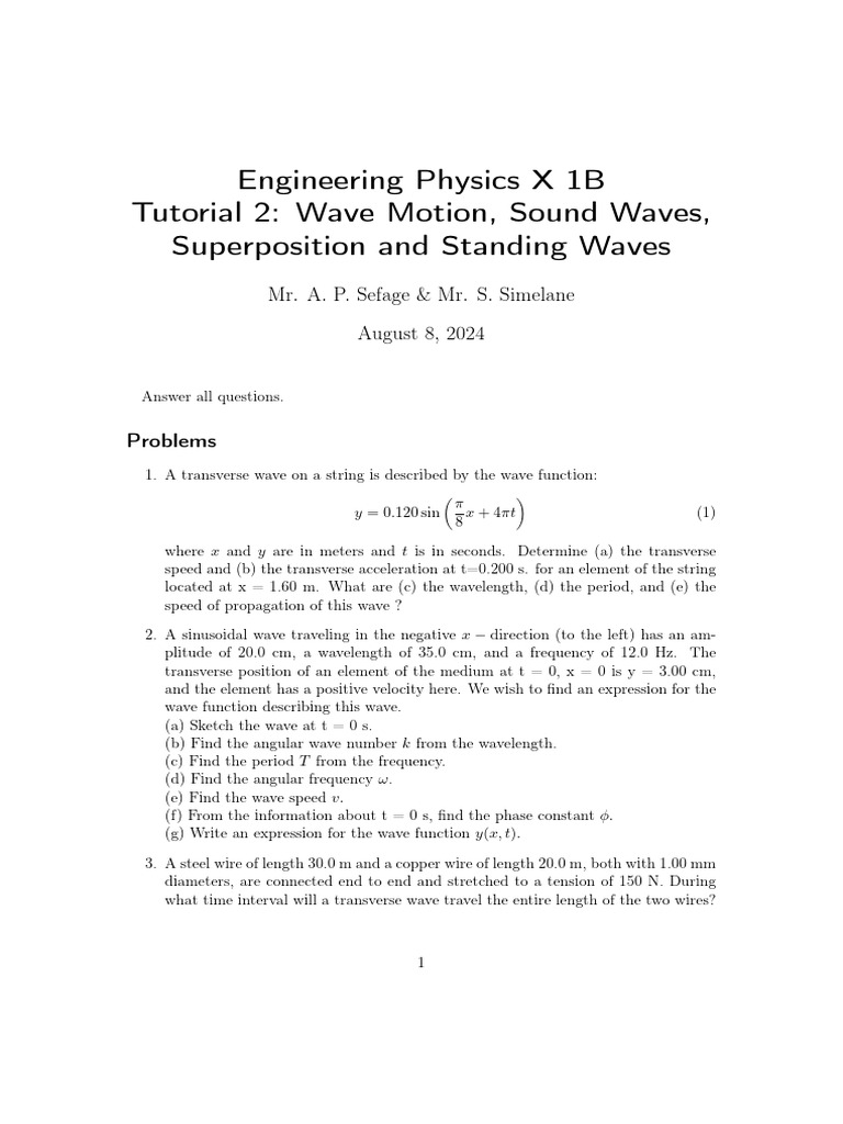 Tutorial 2 Waves 2024 | PDF