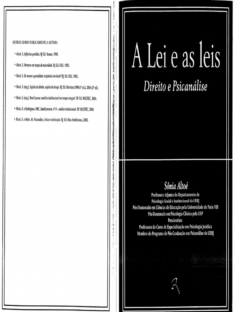 A Lei e As Leis Direito e Psicanálise by Sônia Altoé | PDF