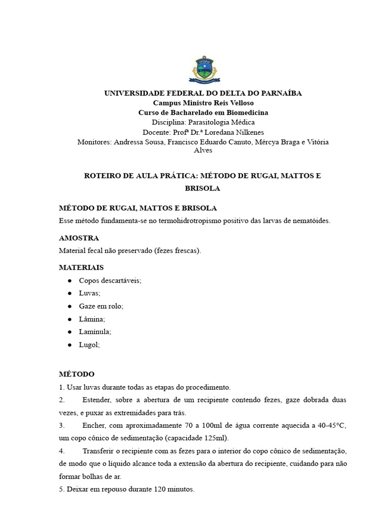 Roteiro de Aula Prática Método de Rugai, Mattos e Brisola | PDF