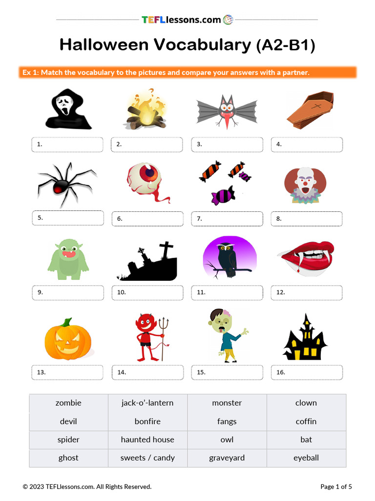 Halloween Vocabulary A2 b1 Student | PDF
