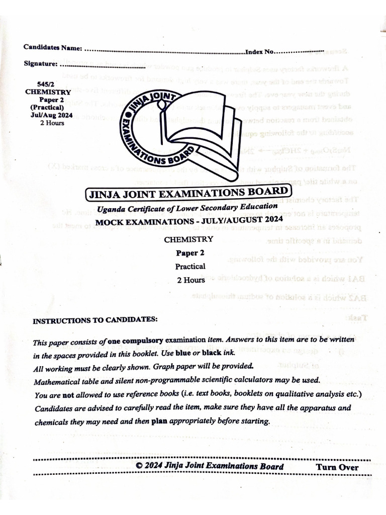 JJEB CBC CHEM Prac 2024 | PDF