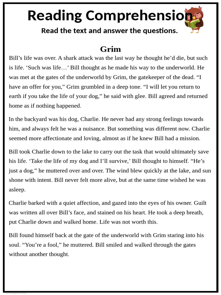 Reading Comprehension Grade 9°A B | PDF