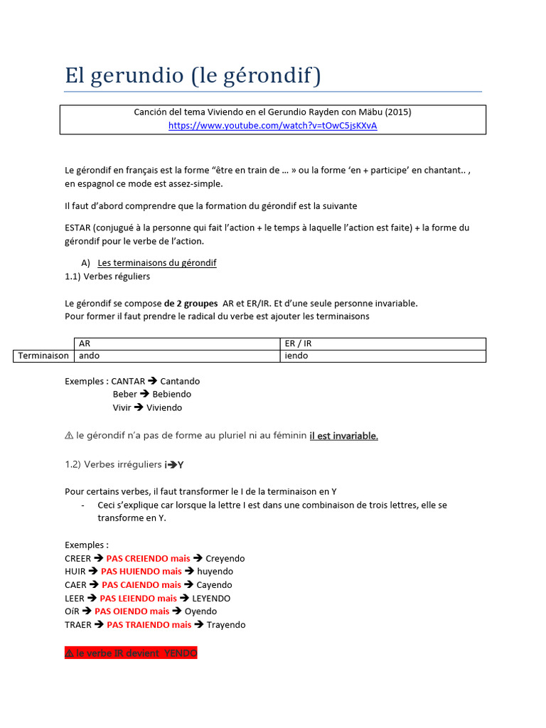 Le Gérondif en Espagnol | PDF