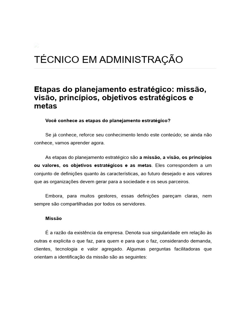 Etapas Do Planejamento Estratégico - Missão, Visão, Princípios ...