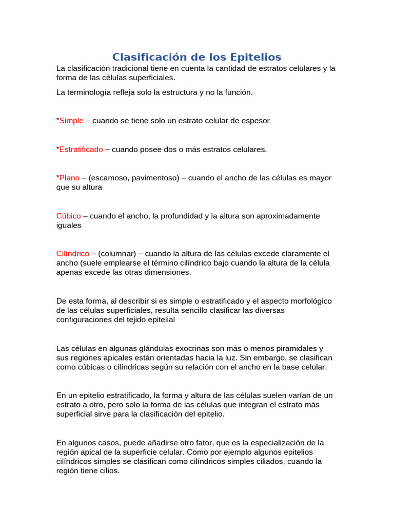 Clasificación de Los Epitelios | PDF