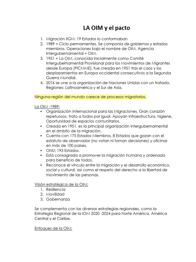 OIM y Pacto Mundial de Migración | PDF | Organización internacional de ...