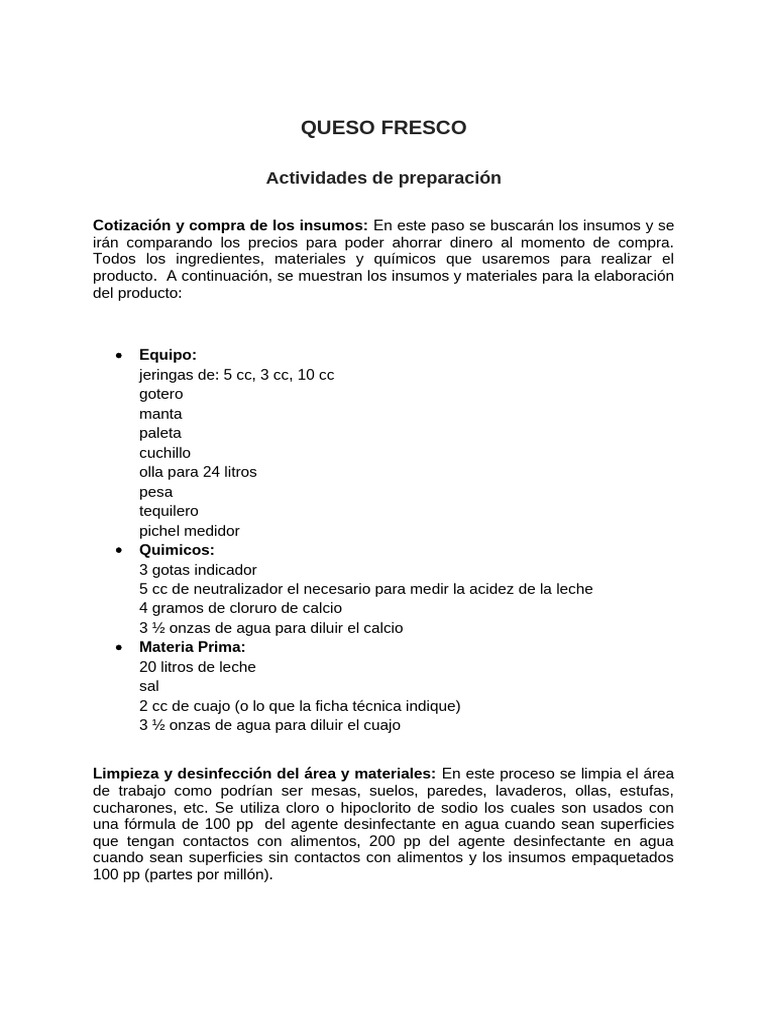 Quseo Fresco y Con Leche en Polvo | PDF | Queso | Leche