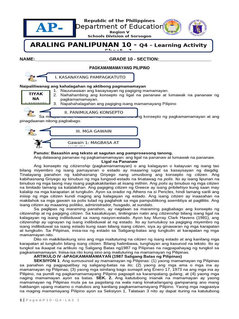 Ap 10 Q4 Las 1 | PDF