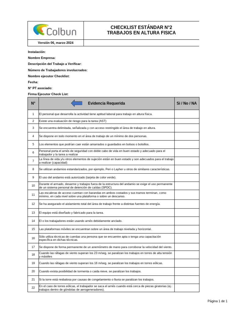 Checklist ECF 02 - Trabajos en Altura Física | PDF