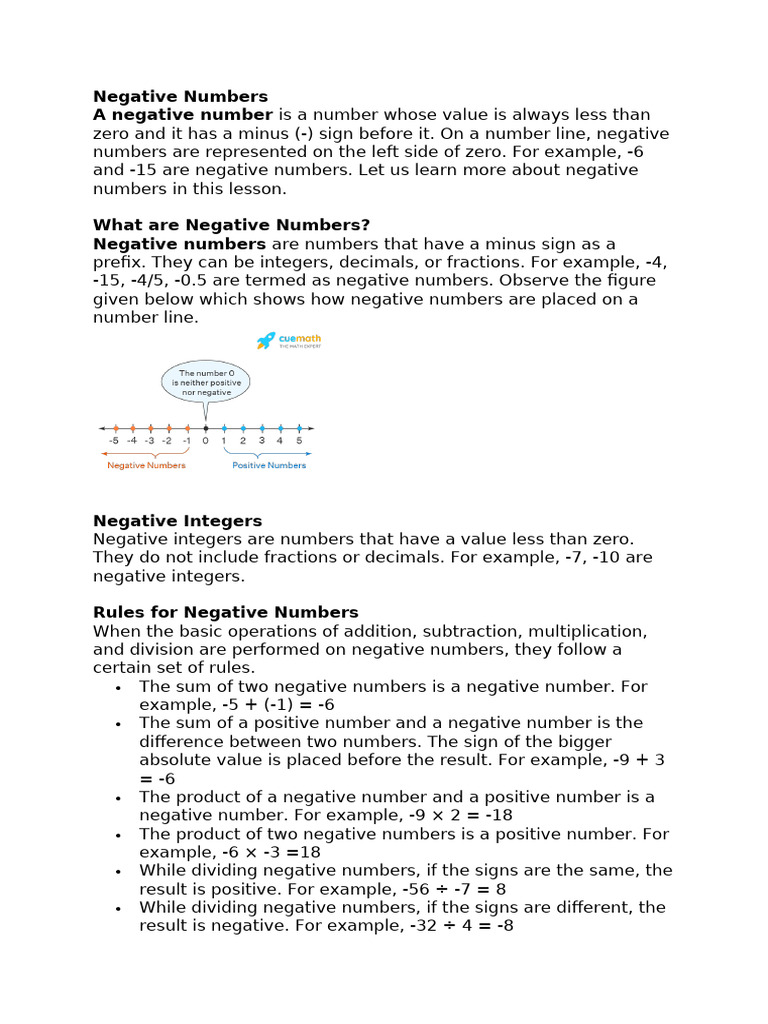 Negative Numbers | PDF