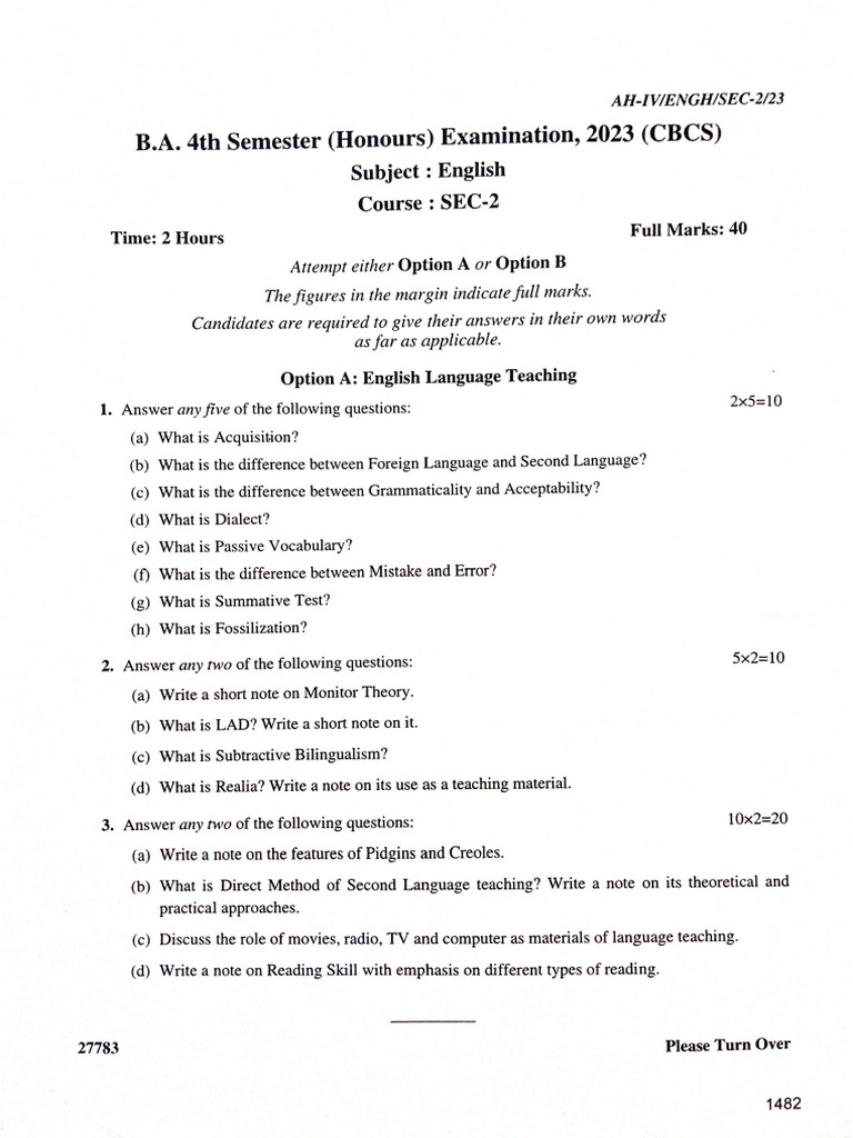 2 Hons sem-IV 2023 SEC-2 | PDF