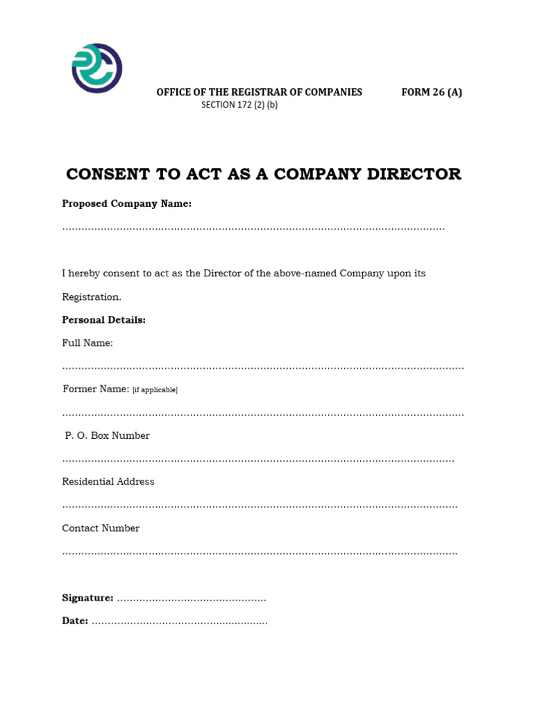FORM 26 (A) Consent To Act As A Director - Cliffco | PDF
