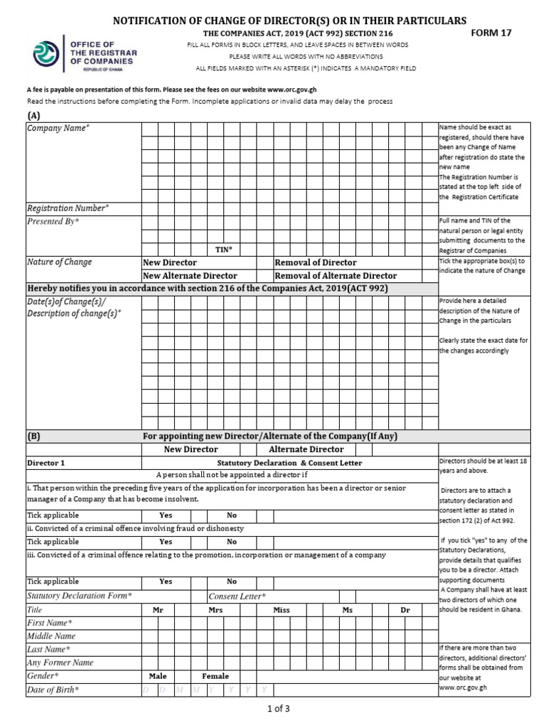 Form17 - NOTIFICATION OF CHANGE OF DIRECTORS - Cliffco | PDF
