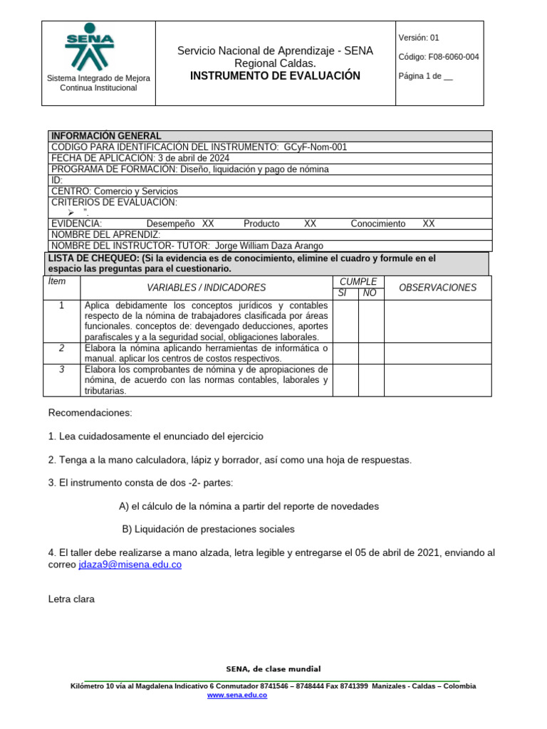 GCyF - Nom - 001 - Instrumento de Evaluación | PDF