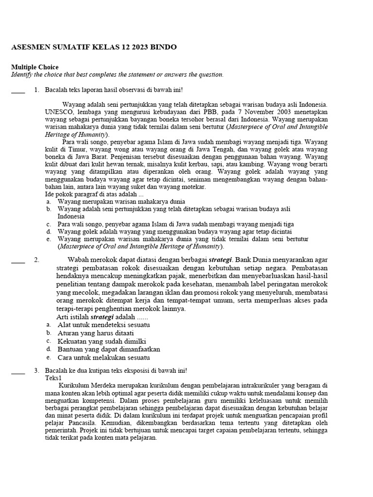 Am Kelas 12 2023 Bindo PM | PDF