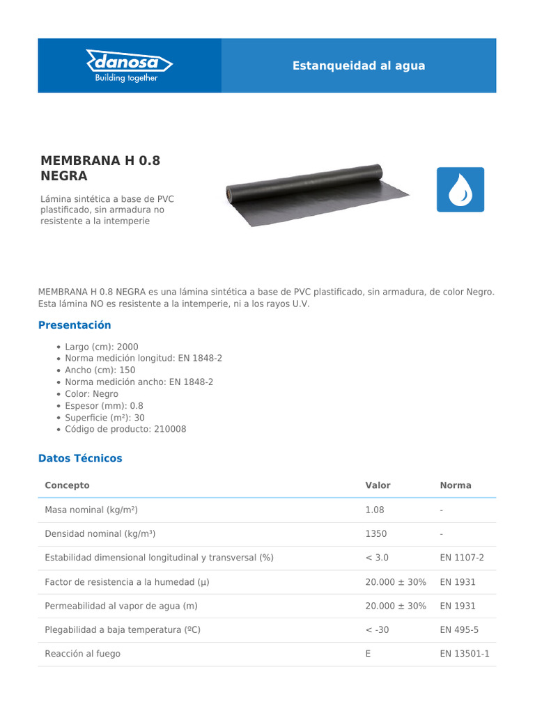Danosa - MEMBRANA H 0.8 NEGRA | PDF