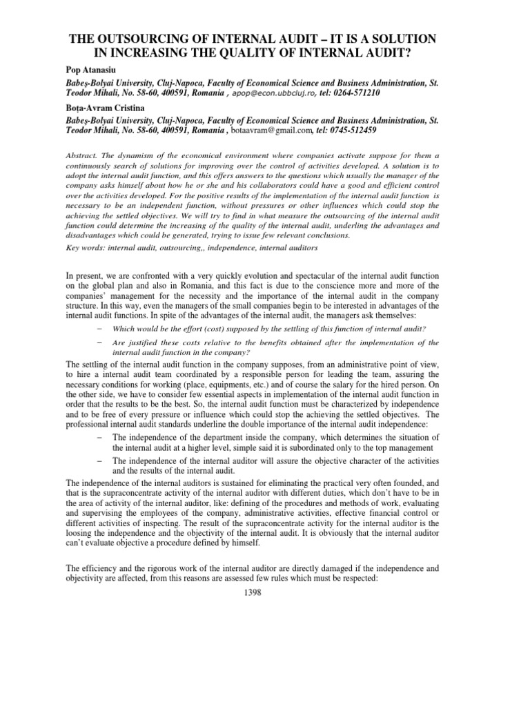 Outsourcing Internal Audit | PDF