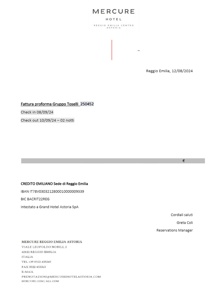 Aggiornamento Fattura Proforma Gruppo Toselli Rif 250452 | PDF