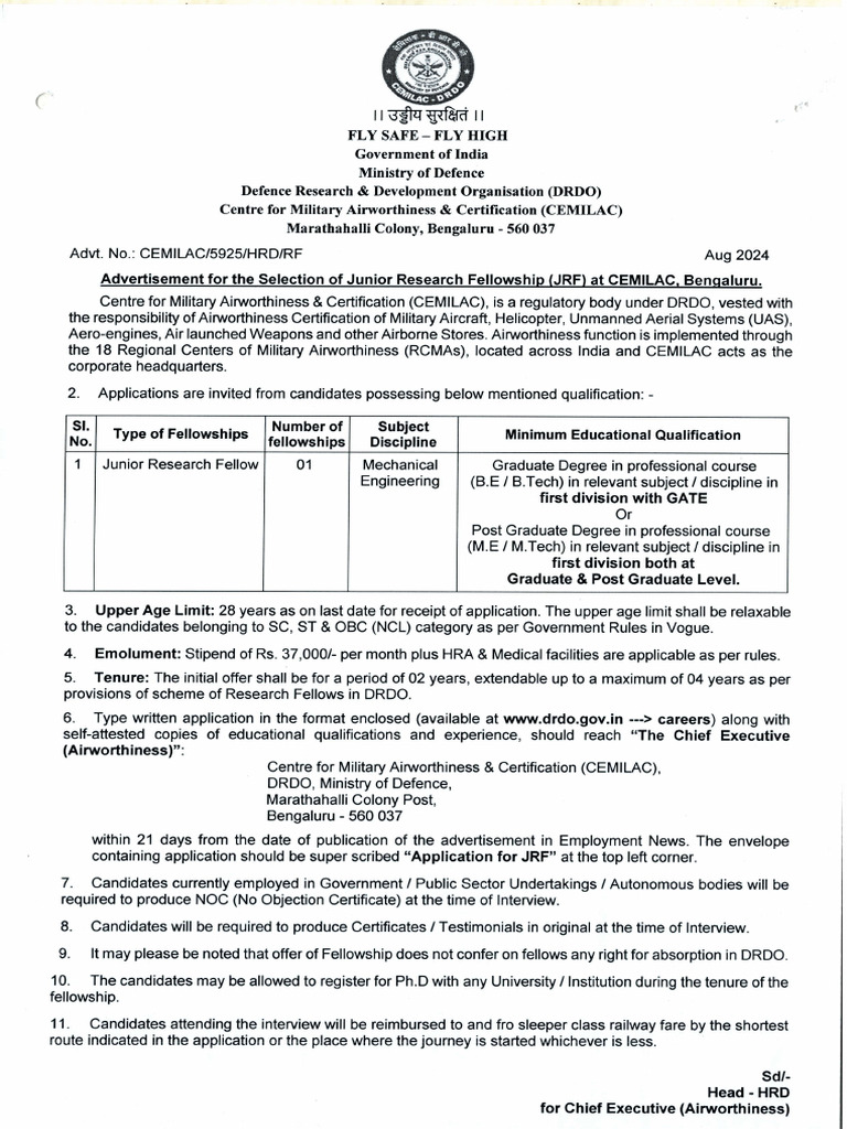 DRDO-CEMILAC Recruitment-2024 new | PDF
