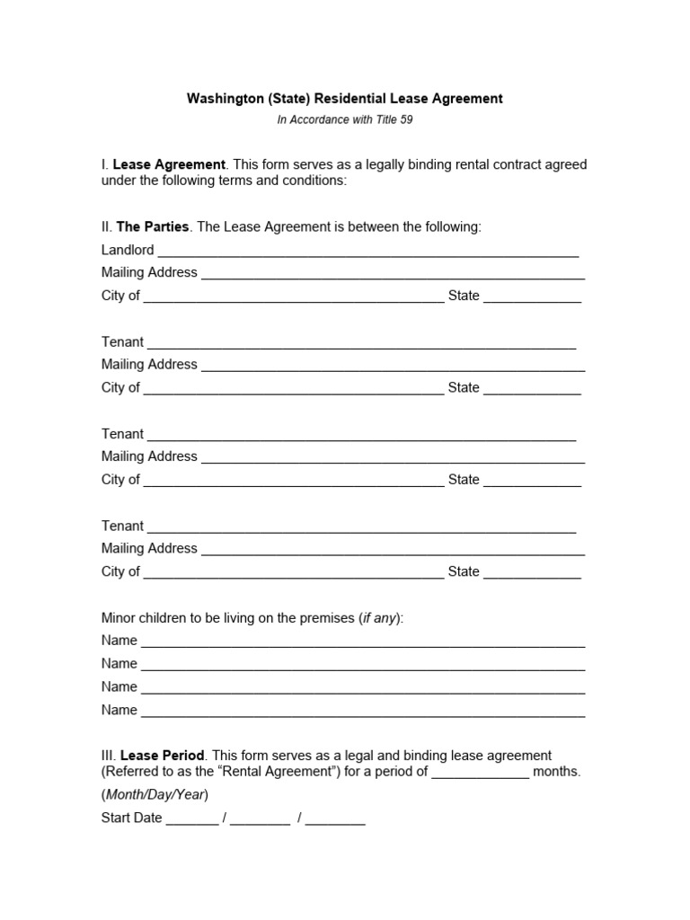 Washington State Rental Lease Agreement Form R | PDF | Lease ...