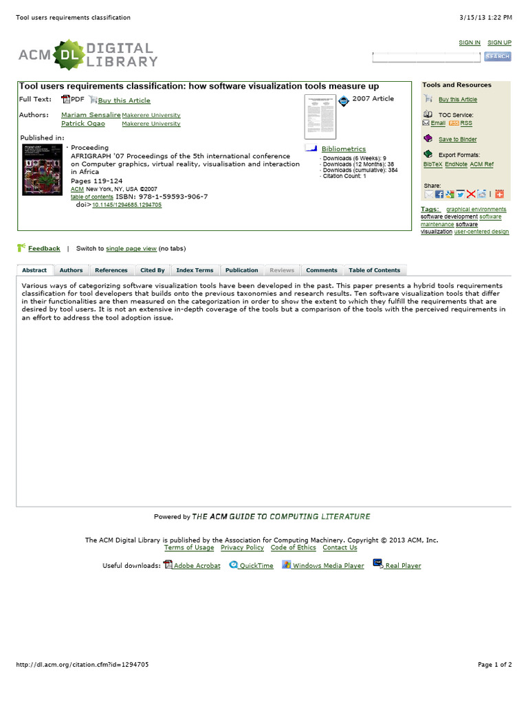 Tool Users Requirements Tool Users Requirements Classification: How Software Visualization Tools ...