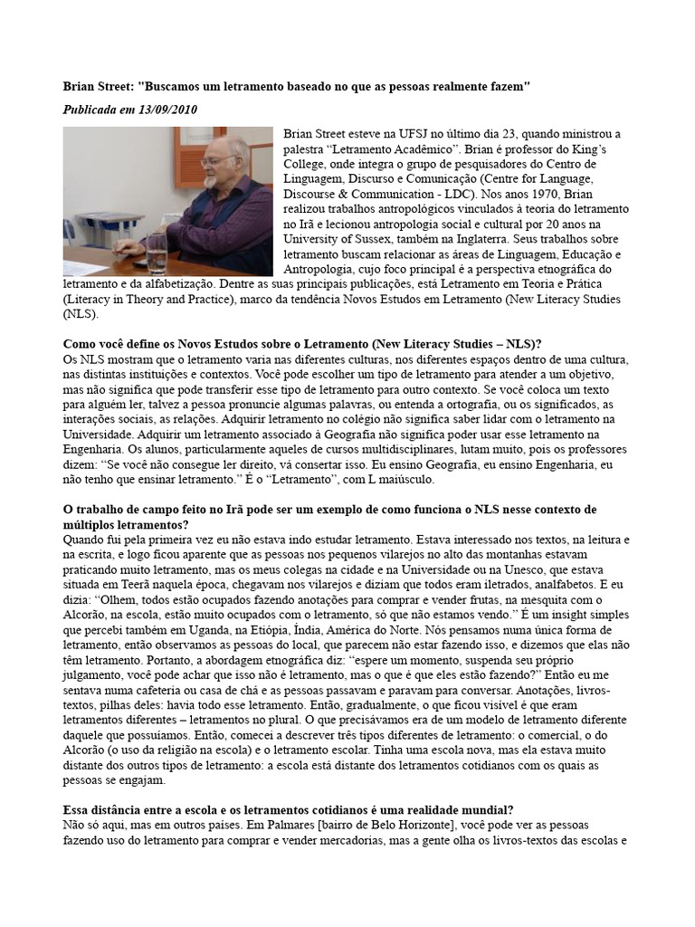 Brian Street on New Literacy Studies | PDF | Foreign Language Studies ...