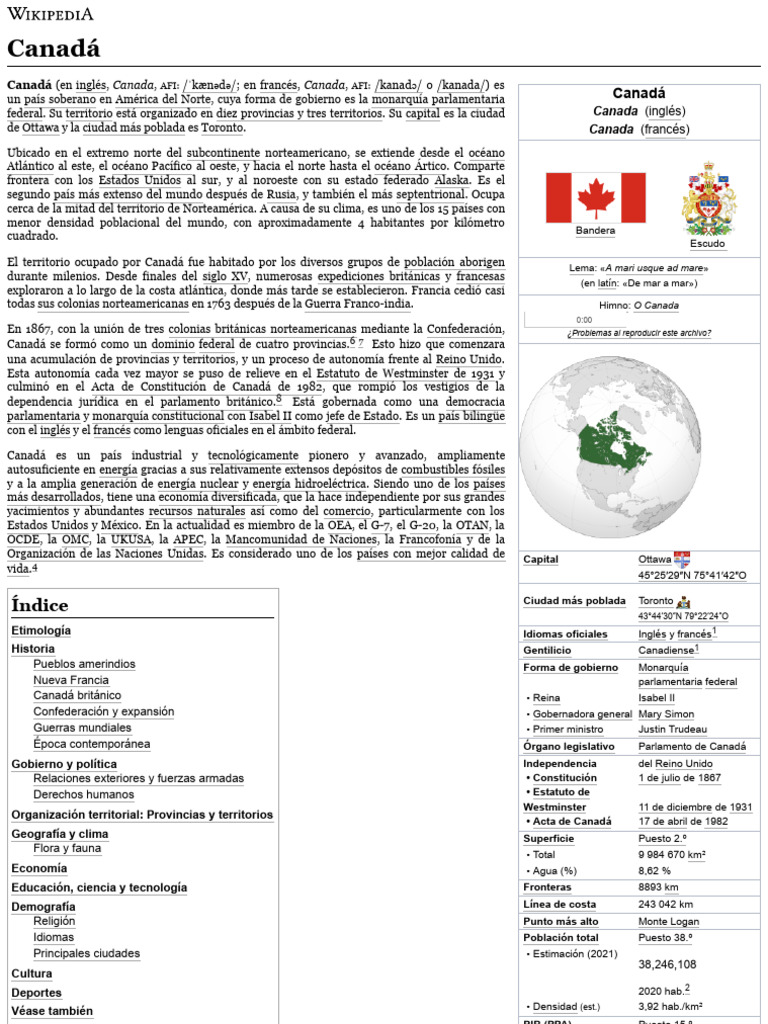 Canadá - Wikipedia, la enciclopedia libre | PDF