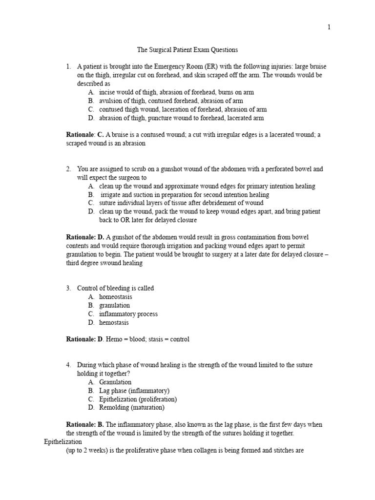 Wound Management Exam Questions | PDF | Surgical Suture | Wound