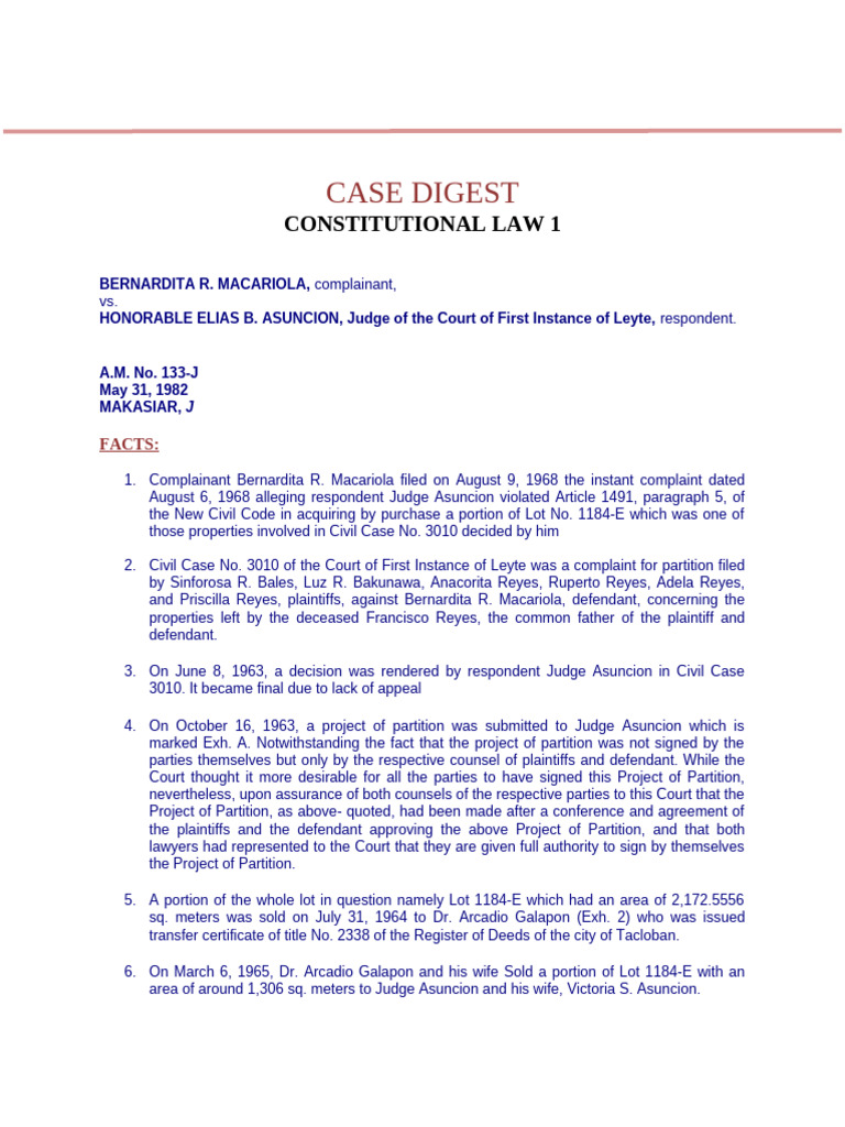 Case Digest Macariola VS Asuncion | PDF