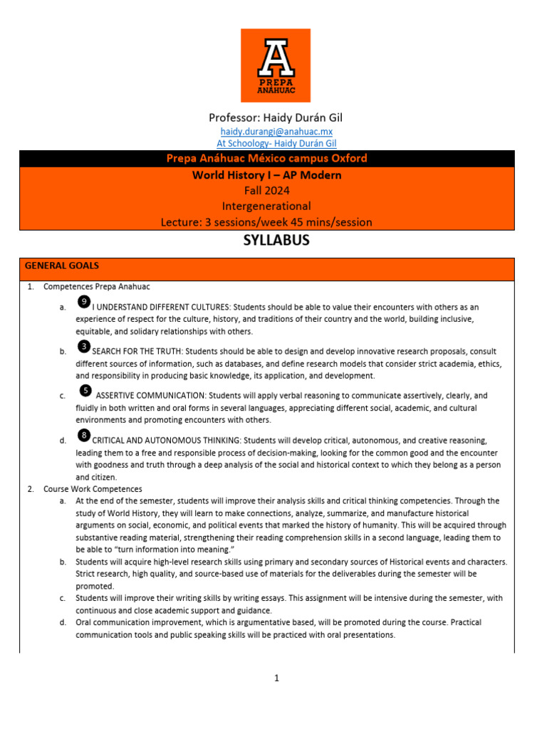 AP World History Syllabus Ag 2024 Prepa Anahuac Campus Oxford | PDF