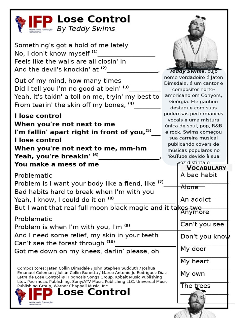 SONG - Lose Control - Teddy Swims | PDF