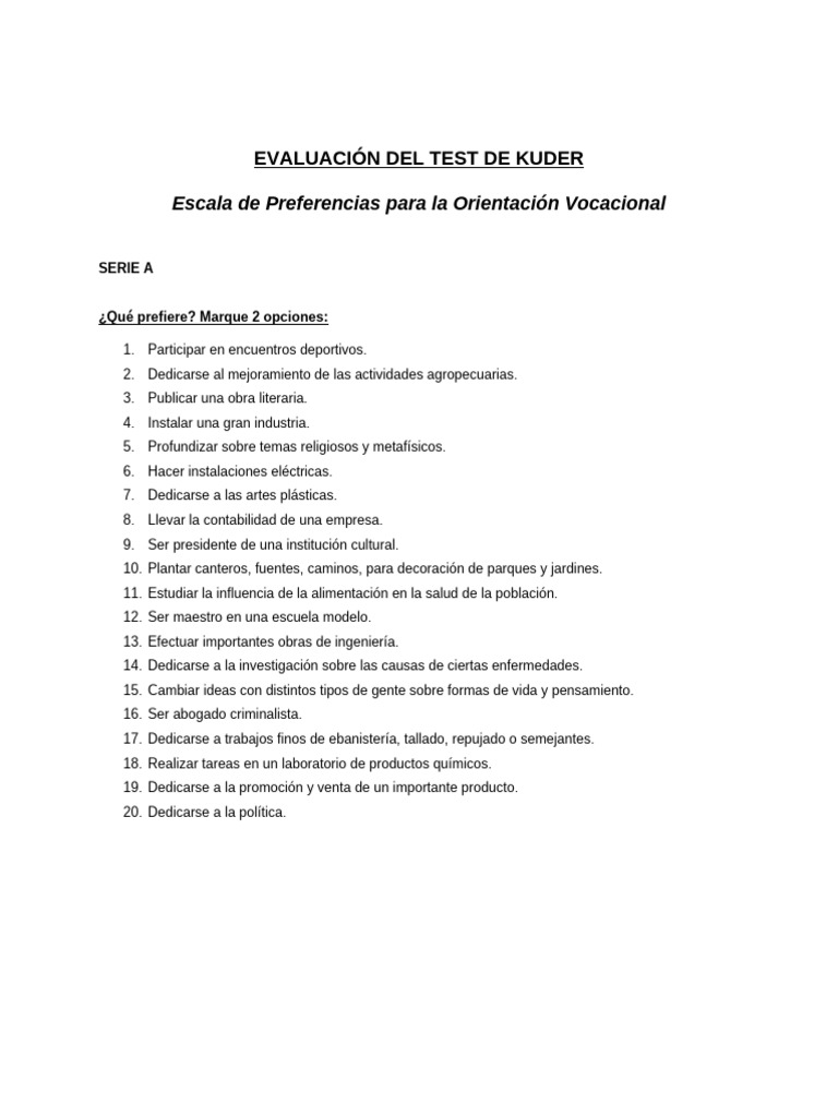 Test de Kuder | PDF