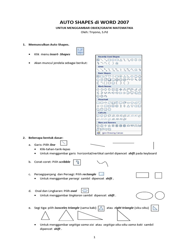 Word 2007 Auto Shapes Guide | PDF | Geometric Shapes | Teaching Methods ...