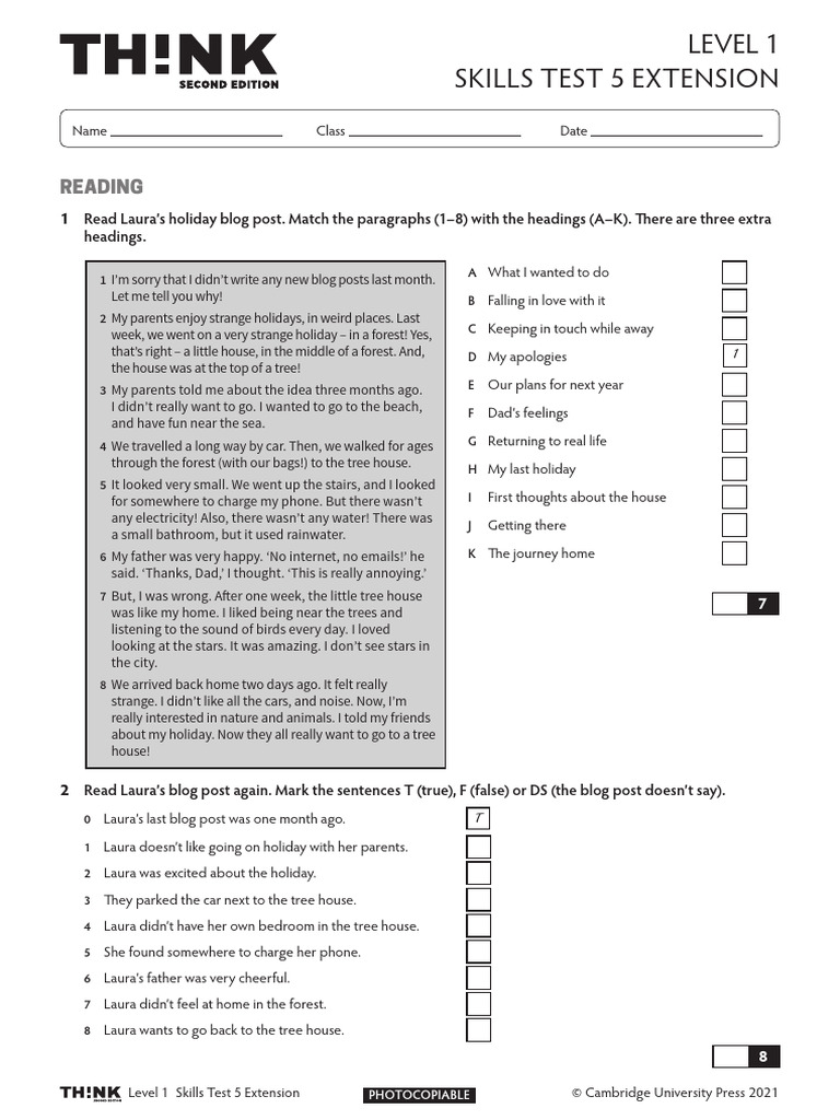 Thk2e BrE L1 Skills Test Extension Unit 5 | PDF Thk2e BrE L1 Skills Test Extension Unit 5 | PDF