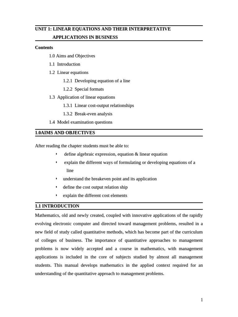 Unit 1 Linear Equation | PDF