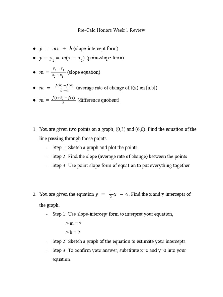Pre-Calc Honors Week 1 Review | PDF
