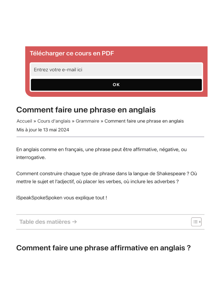 Construire des phrases en anglais | PDF | Phrase | Sujet (Grammaire)