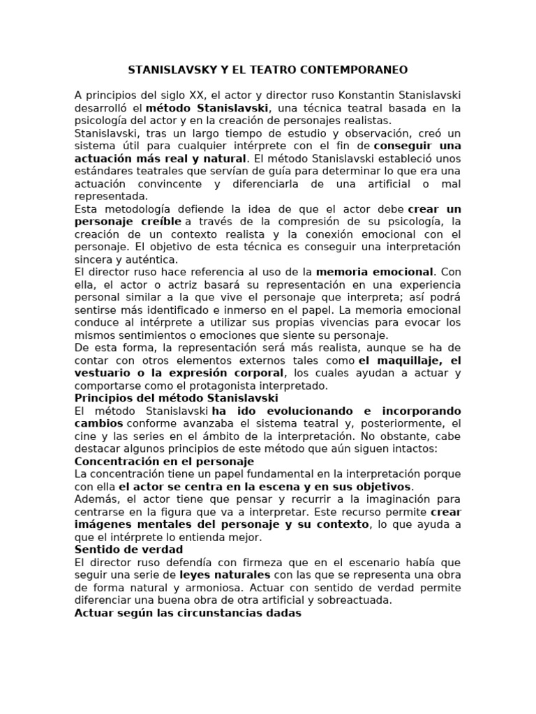 Stanislavsky y El Teatro Contemporaneo | PDF Stanislavsky y El Teatro Contemporaneo | PDF