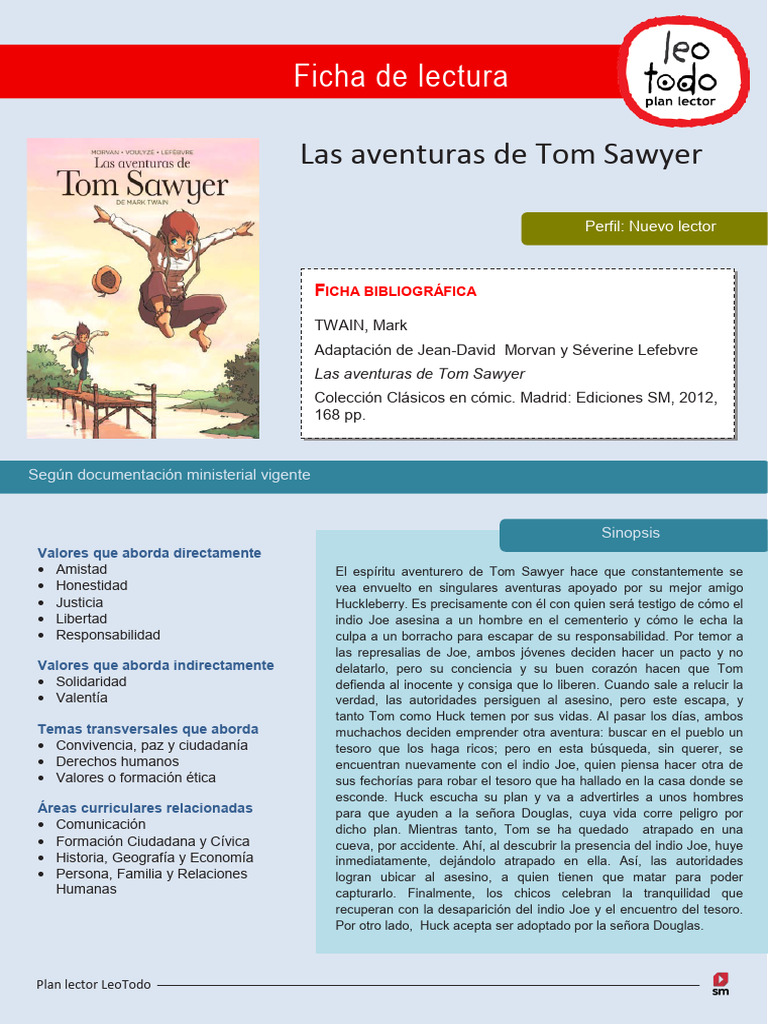 Las Aventuras de Tom Sawyer Ficha LeoTodo | PDF