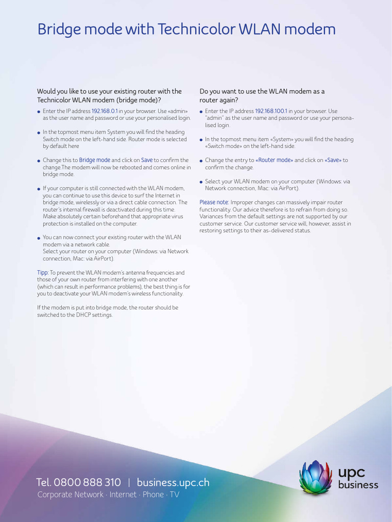 Technicolor Router Modem Bridge Mode | PDF