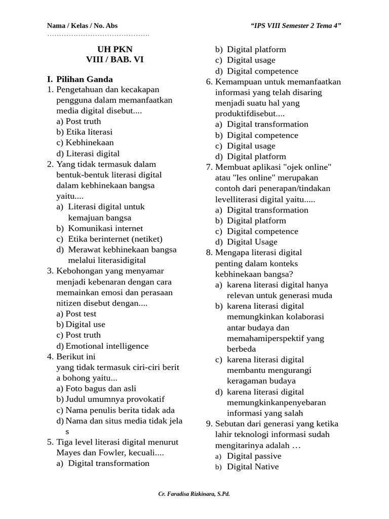 UH PKN Sem. 2 Bab VI Semester 2 | PDF